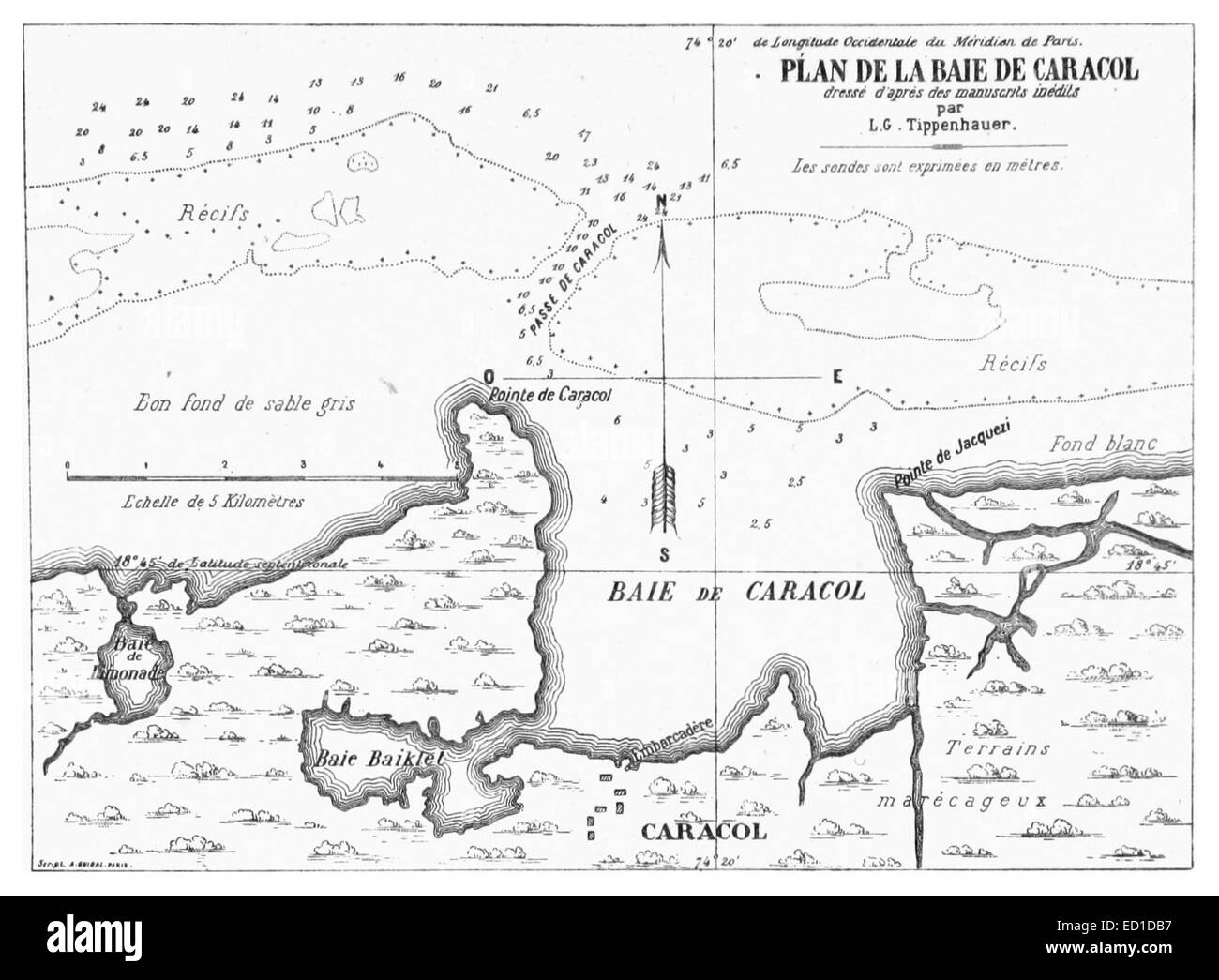 A 19th-century map depicting the Bay of Caracol, located in Haiti. The ...