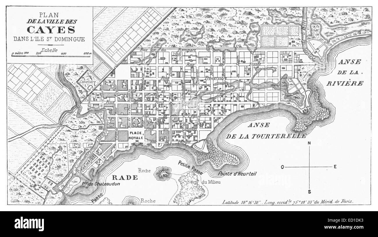 A historical map showing the layout of the city of Cayes, Haiti ...