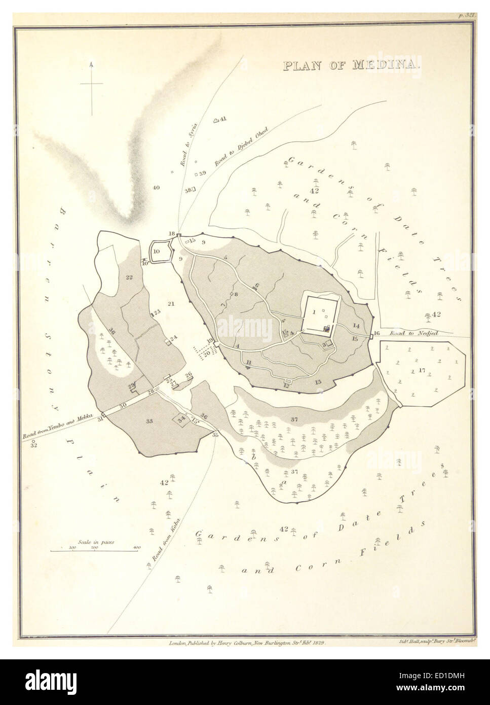 An 1814 plan of the city of Medina, showcasing its layout and key ...