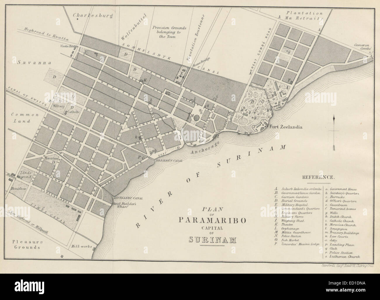 This 19th-century map titled *Plan von Paramaribo* provides a detailed ...