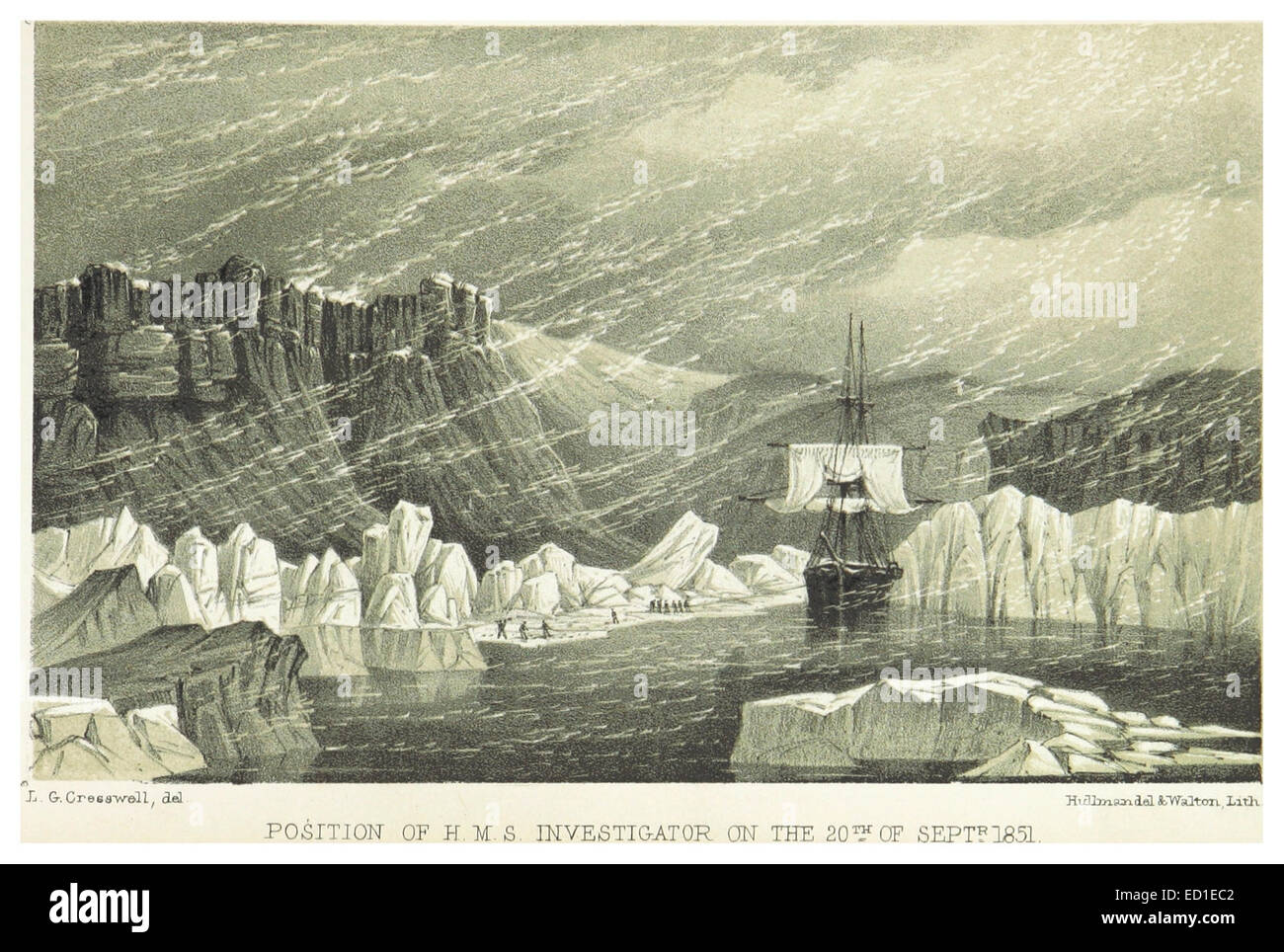 This historical map shows the position of H.M.S. Investigator on the ...