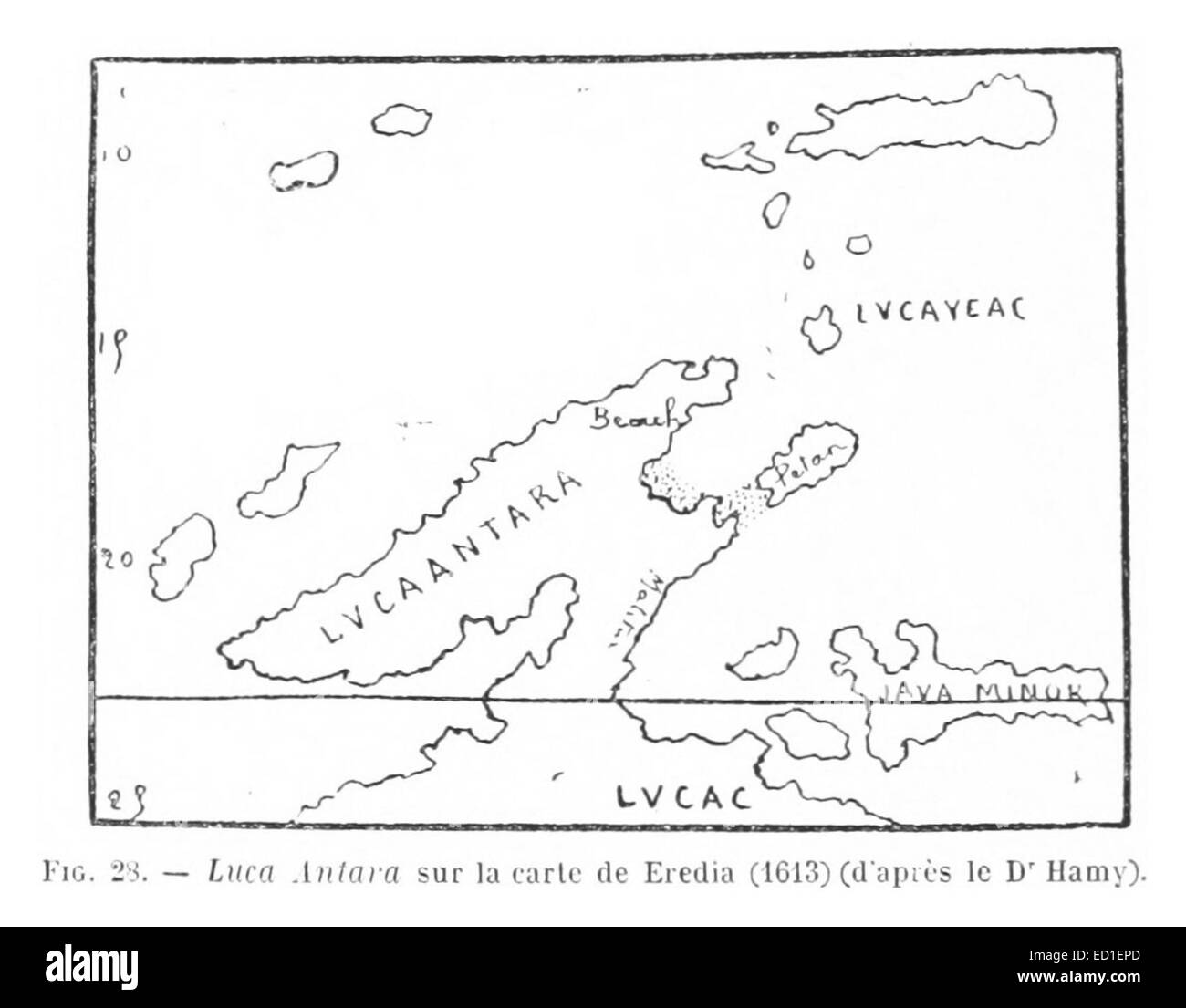 This 1893 figure by Rainaud depicts Luca Antara on the 1613 map of ...