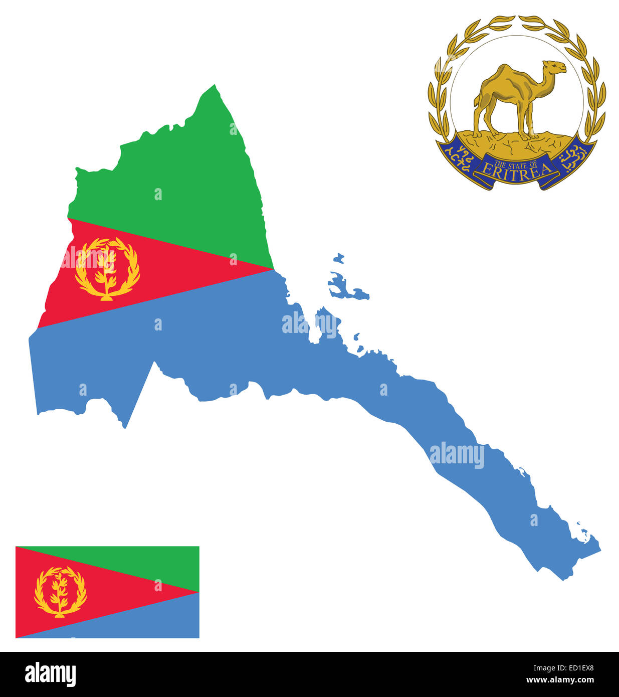 Flag and national coat of arms of the State of Eritrea overlaid on ...
