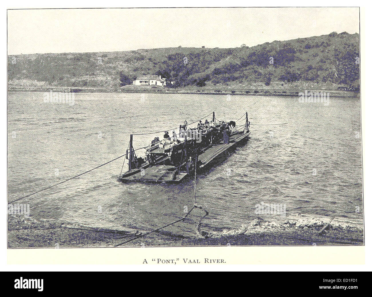 An 1899 illustration showing a bridge (pont) over the Vaal River ...