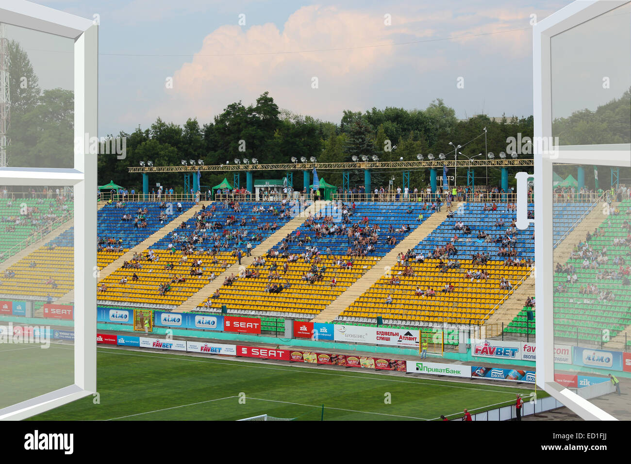 opened window to the stadium with football match Stock Photo - Alamy