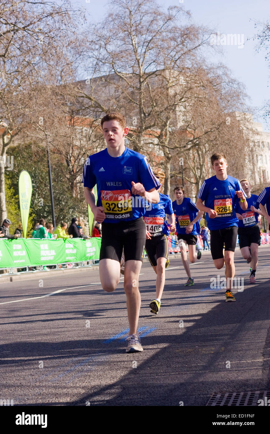 LONDON - APRIL 13: Unidentified children run the London marathon on ...