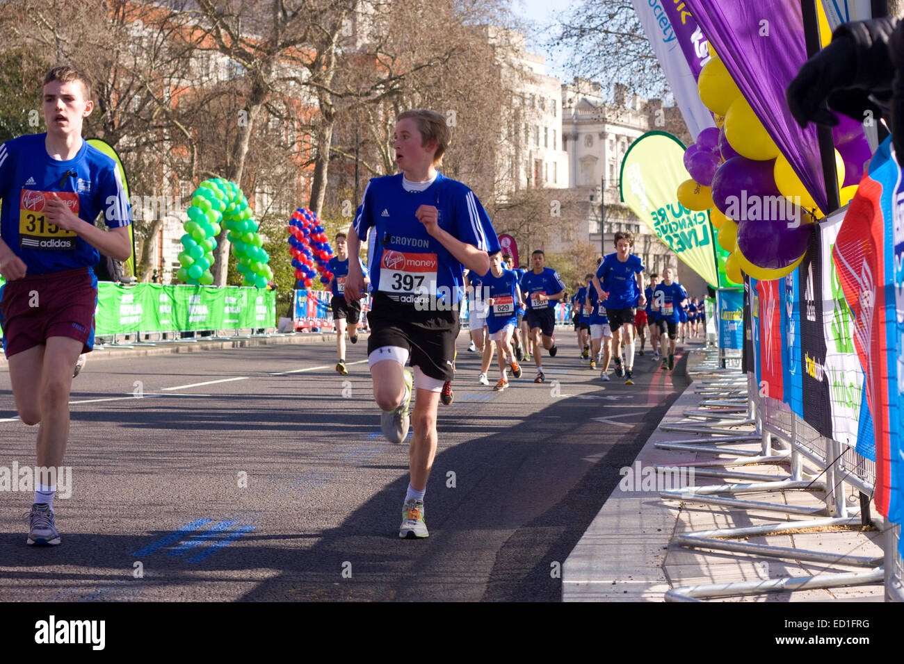 LONDON - APRIL 13: Unidentified children run the London marathon on ...