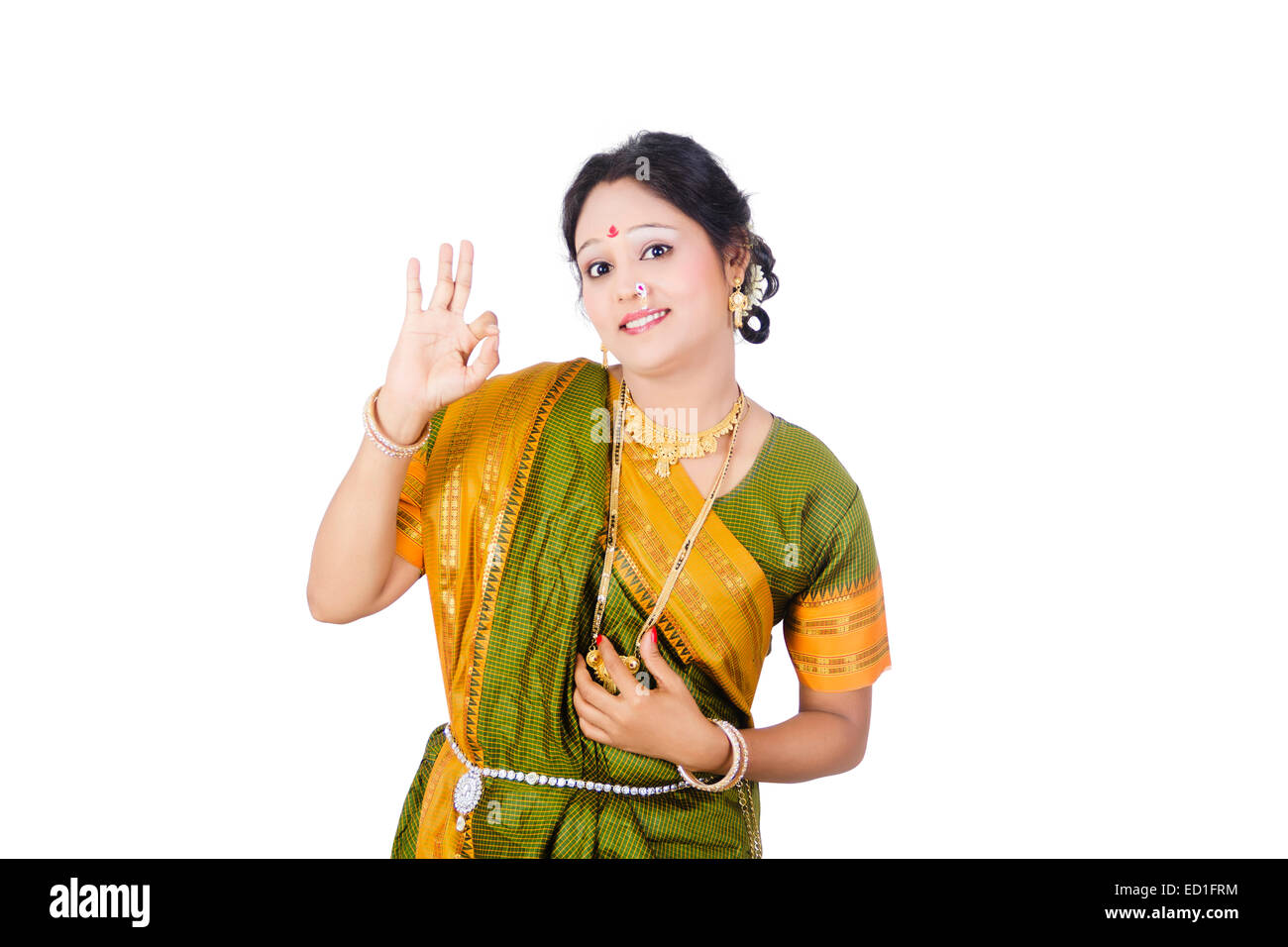 Traditional indian woman showing ok hi-res stock photography and images ...
