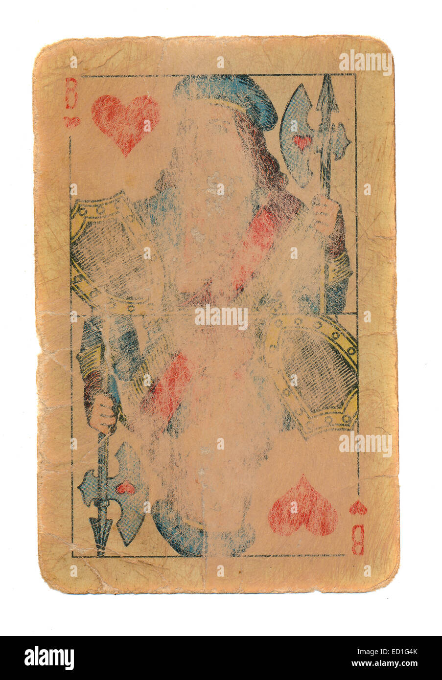 old playing card used paper background with hearts symbols isolated on ...