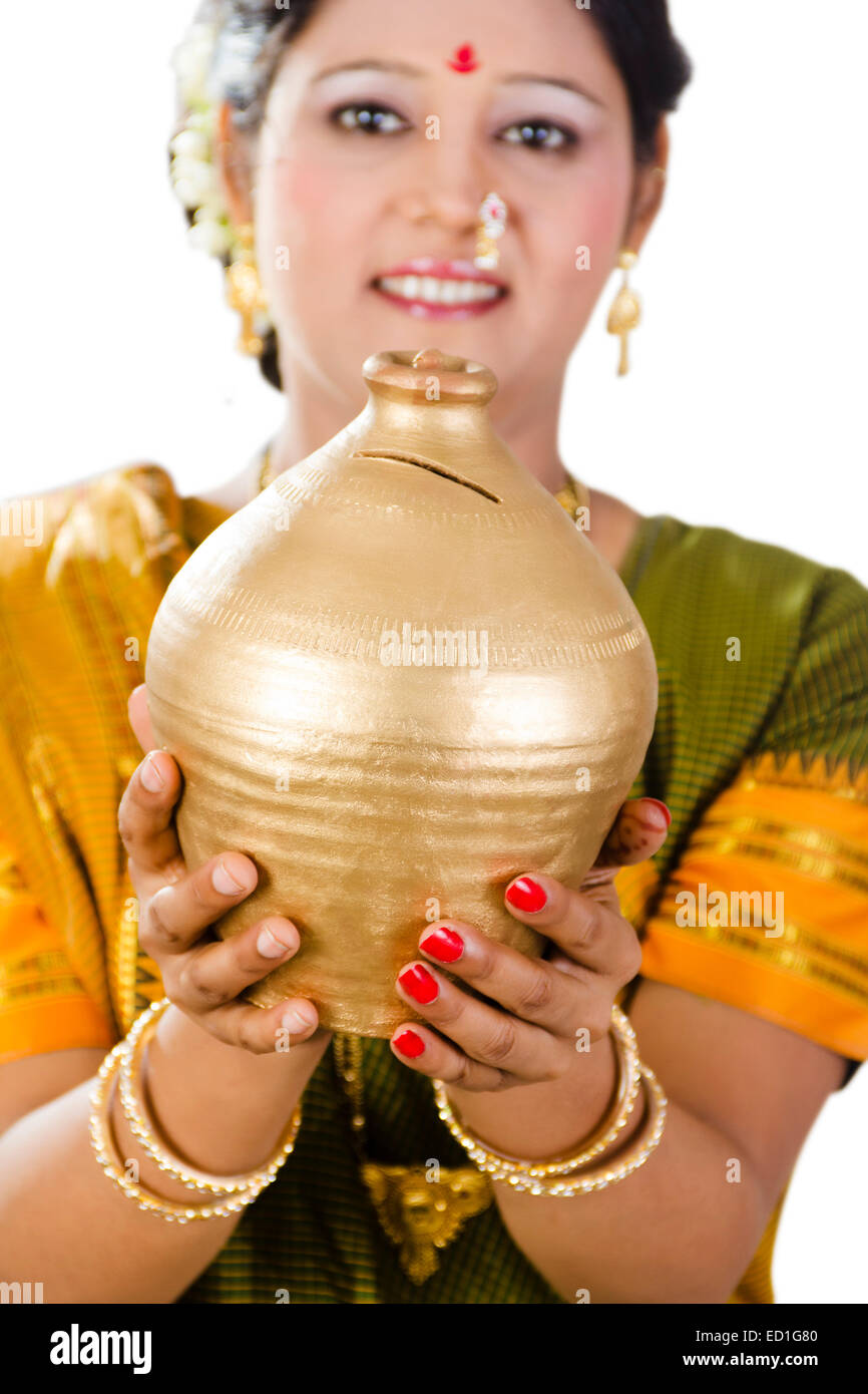 1 South indian Lady saving money Piggy Bank Stock Photo - Alamy