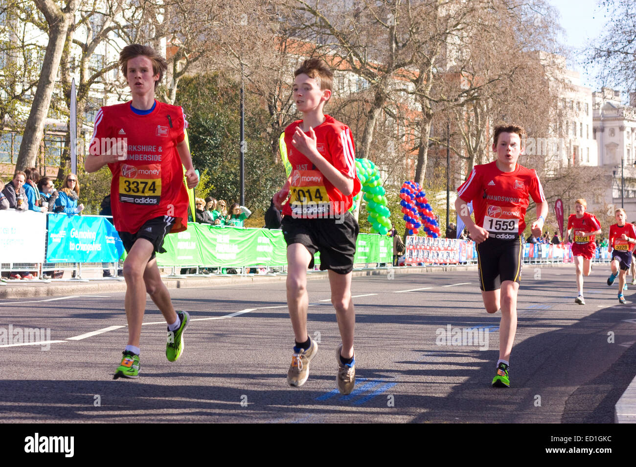 LONDON - APRIL 13: Unidentified children run the London marathon on ...