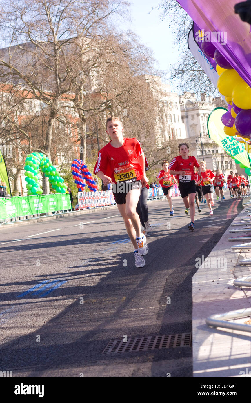 LONDON - APRIL 13: Unidentified children run the London marathon on ...
