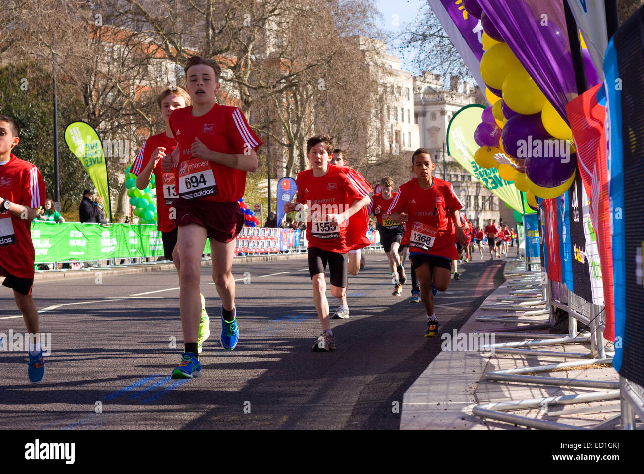 LONDON - APRIL 13: Unidentified children run the London marathon on ...