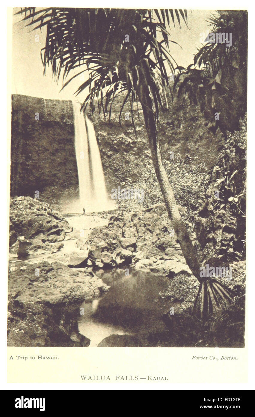 This 1892 illustration by Stoddard depicts the Wailua Falls on the ...