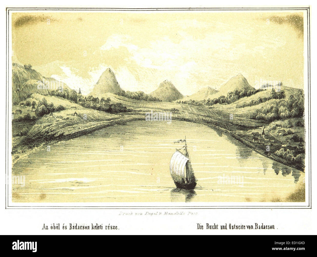 An 1851 illustration from SZ Balatoni showing the bay and eastern side ...