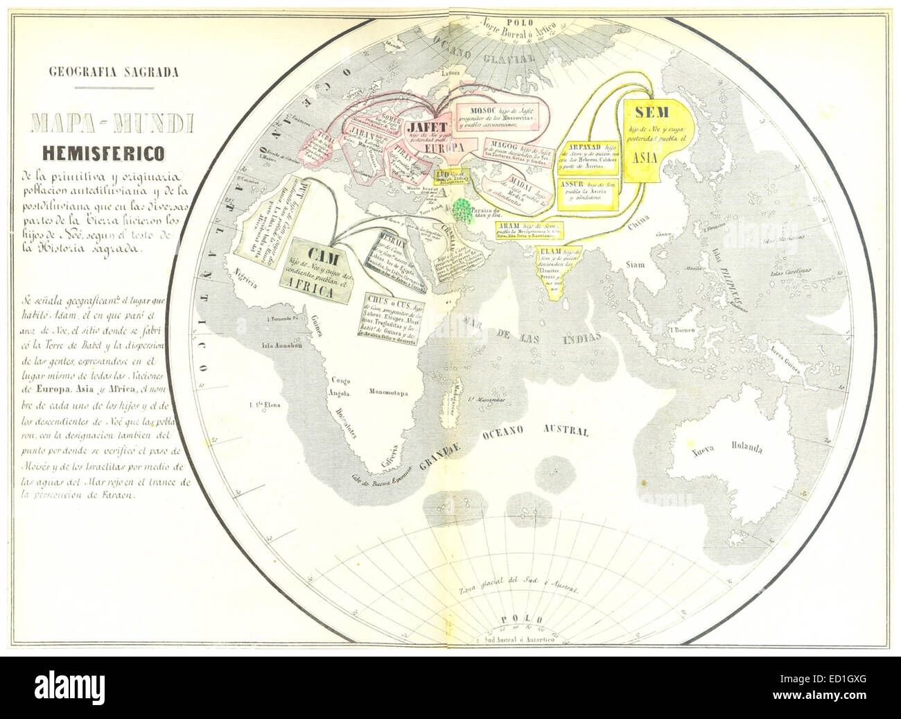 This 1857 map titled 'Mapa-Mundi Emisferico' presents a hemispherical ...