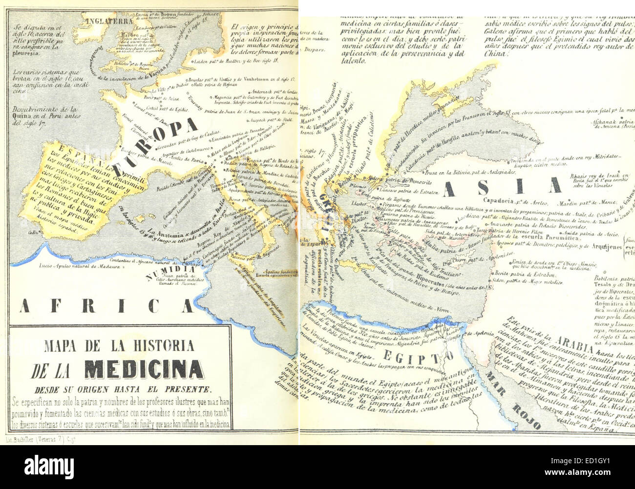 This 1857 map titled *Mapa de la Historia de la Medicina* provides a ...