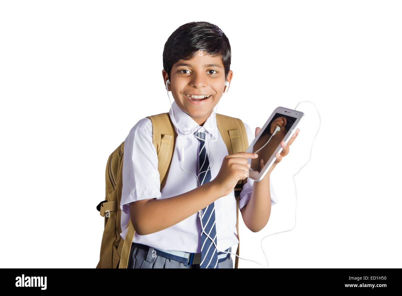 1 indian child school student phone hearing music Stock Photo - Alamy