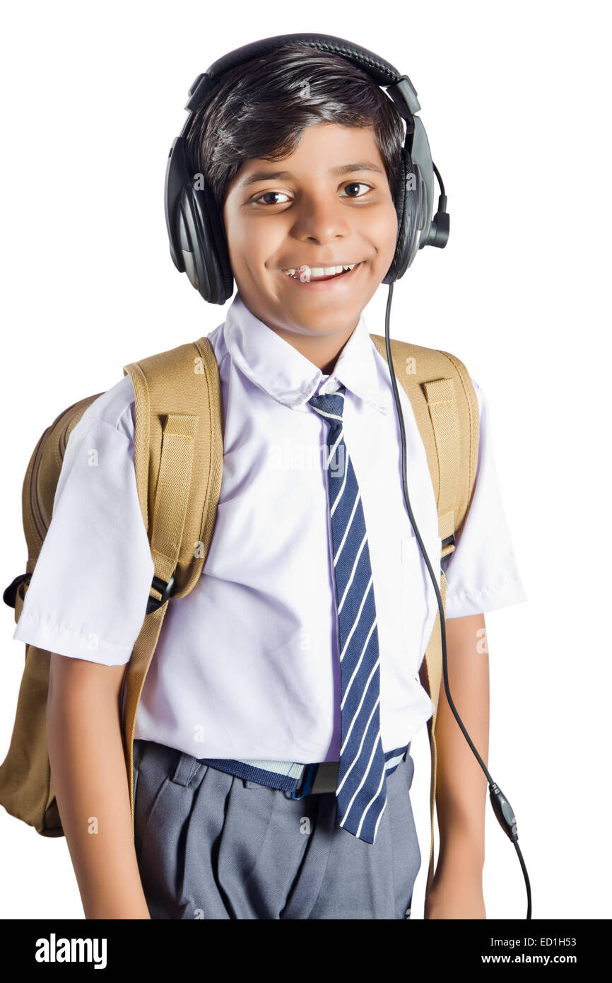 1 indian child school student hearing music Stock Photo - Alamy