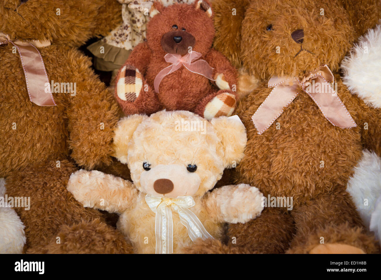 A stack of stuffed toy bear in a very fortunate child's bedroom,gifts ...