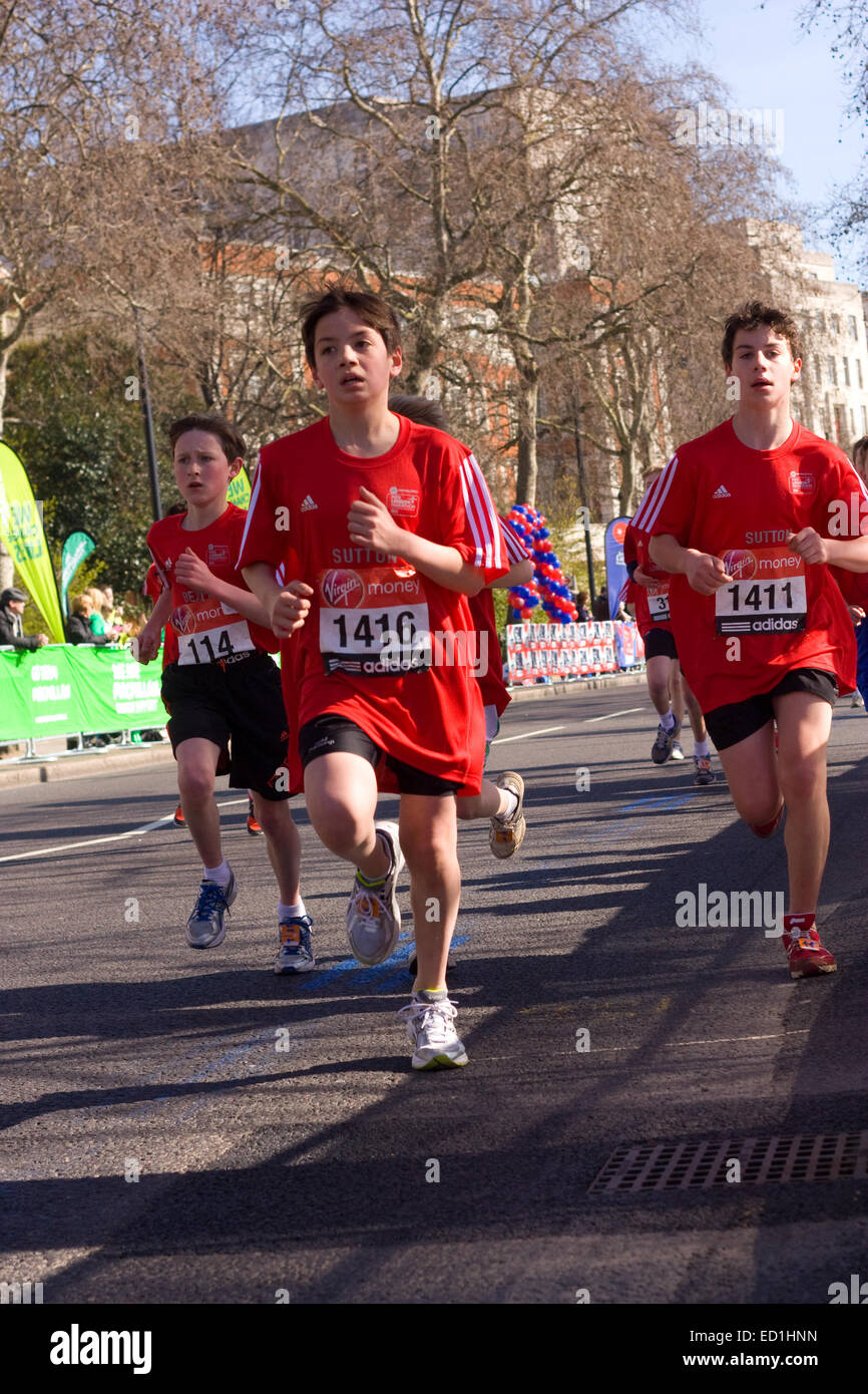 LONDON - APRIL 13: Unidentified children run the London marathon on ...