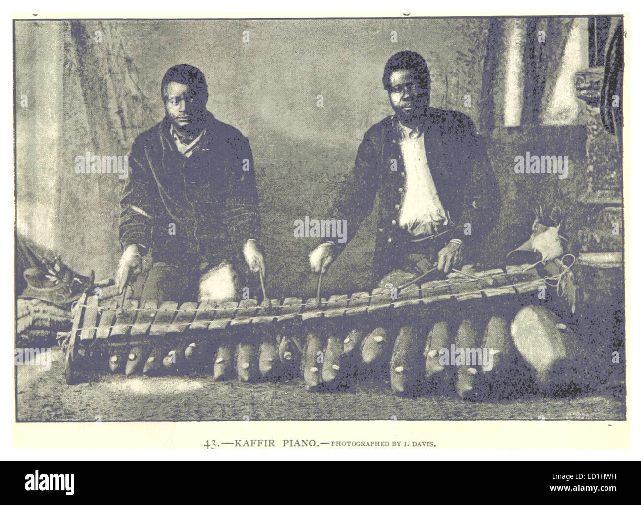 This 1893 illustration titled *Kaffir piano* from Transval depicts a ...