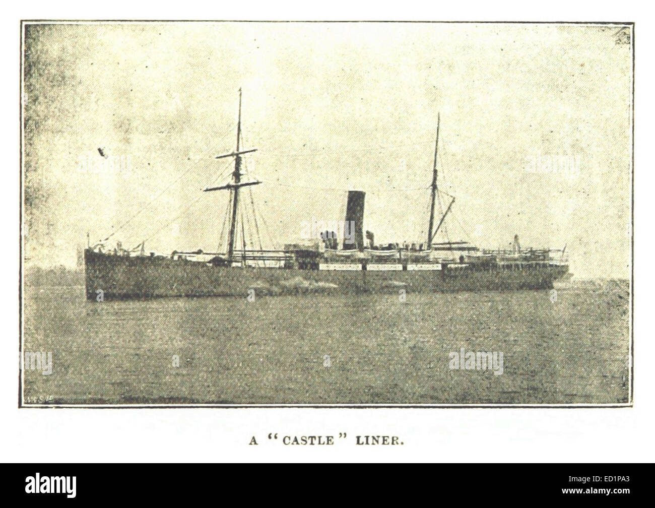 This illustration depicts a castle liner, a type of large ship designed ...