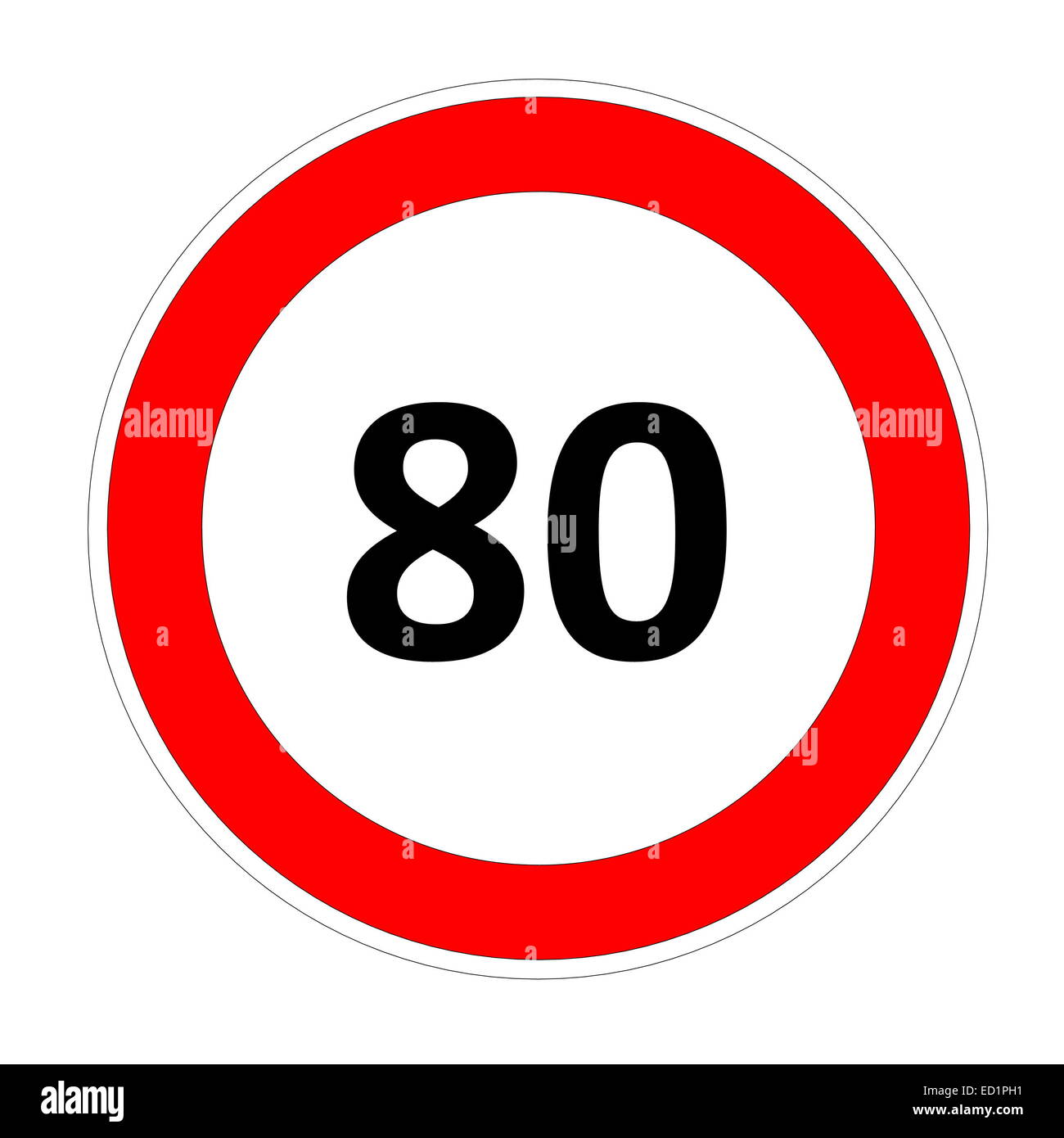 80 speed limitation road sign in white background Stock Photo - Alamy