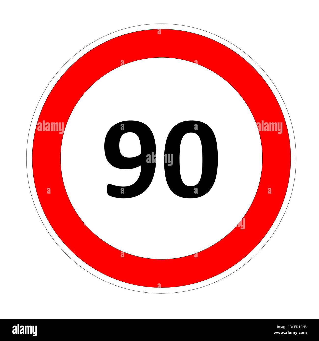 90 speed limitation road sign in white background Stock Photo - Alamy