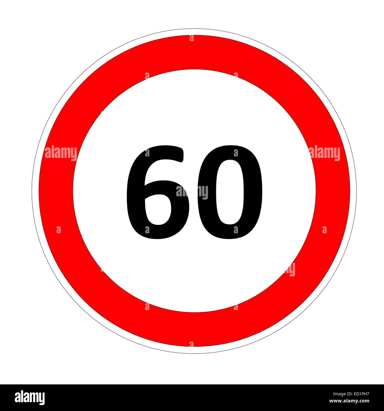 60 speed limitation road sign in white background Stock Photo - Alamy