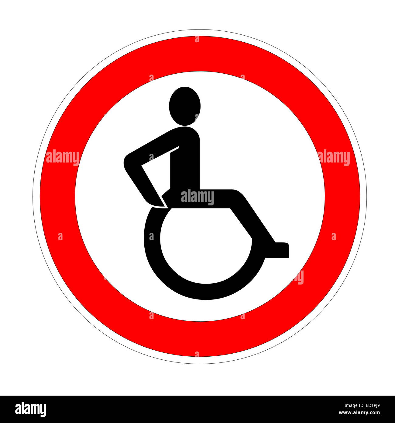 Disabled handicapped person symbol into red circle in white background ...