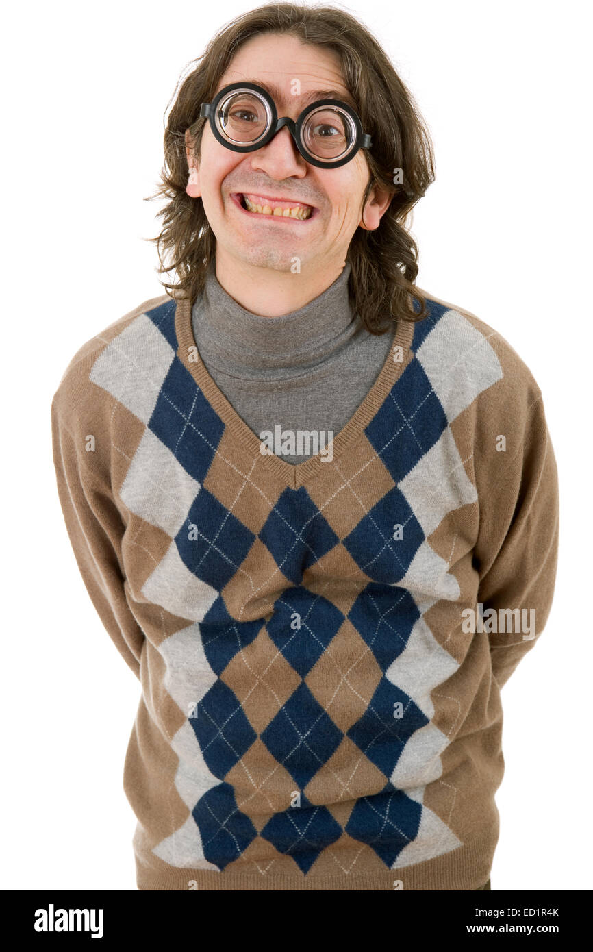 geek man isolated on white background Stock Photo - Alamy