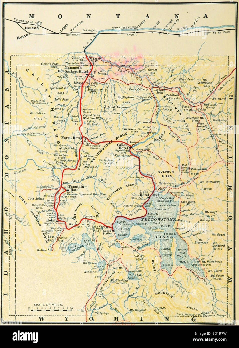 A 1893 map of the Yellowstone Park region, depicting the area's ...