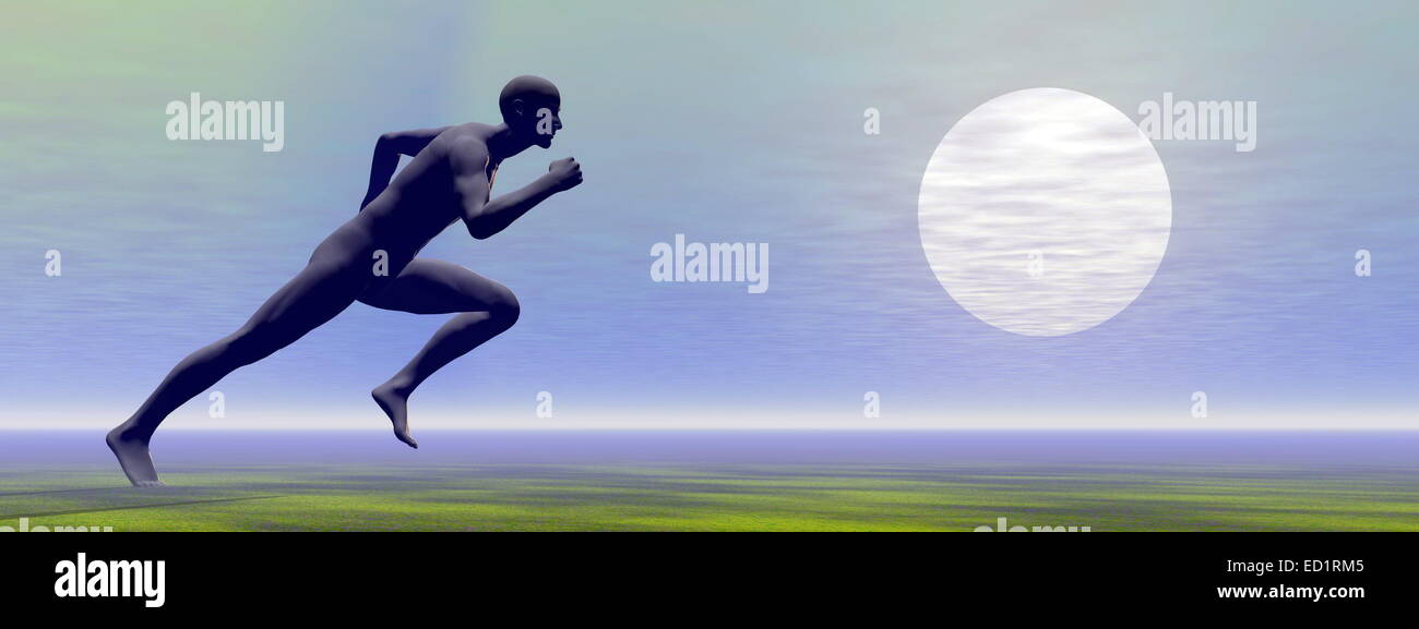 One man sprinter by night with full moon Stock Photo - Alamy