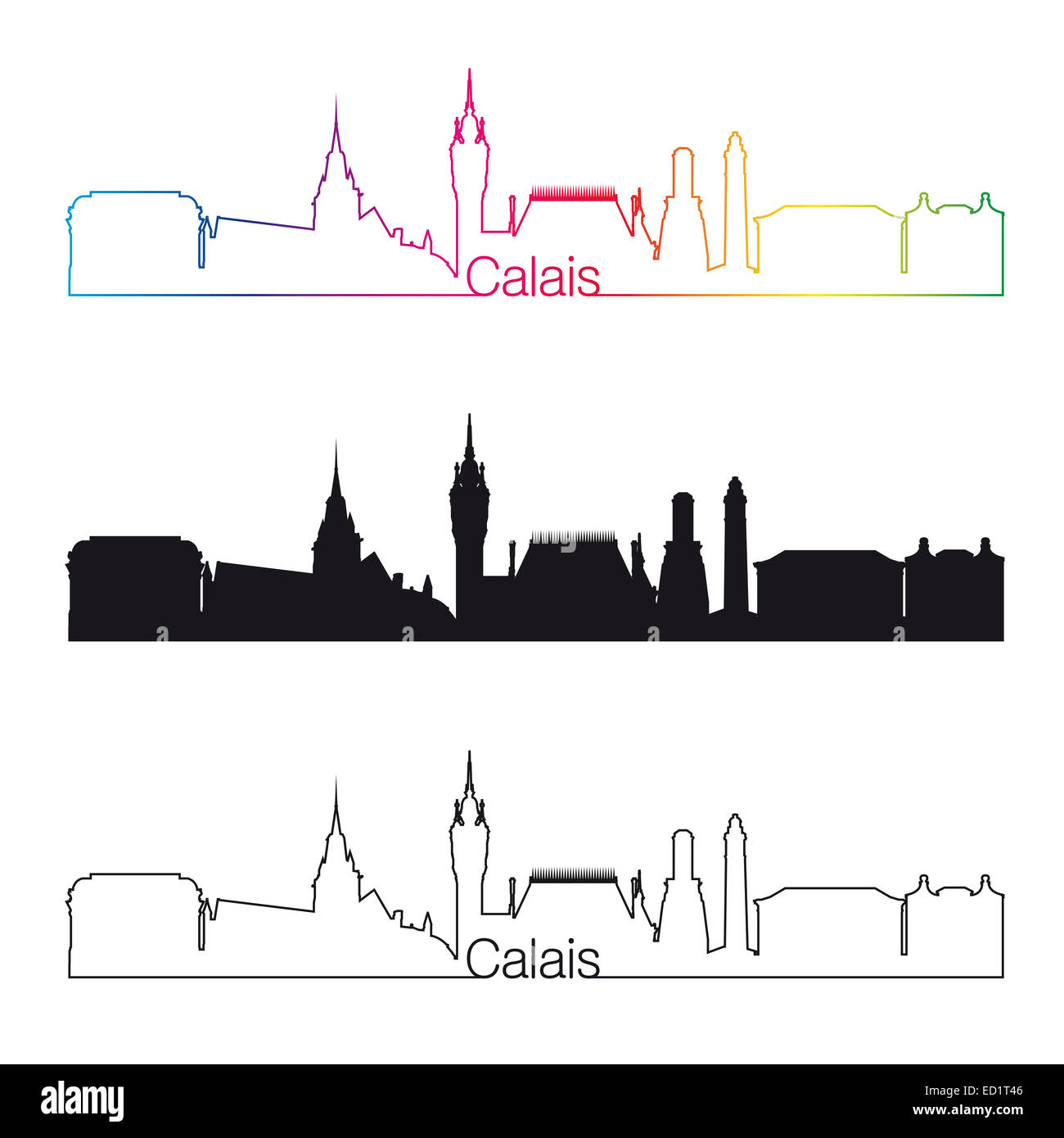 Calais skyline linear style with rainbow Stock Photo - Alamy