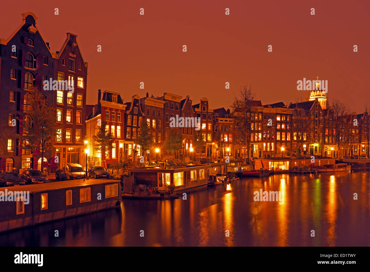 City scenic from Amsterdam Netherlands by night Stock Photo - Alamy