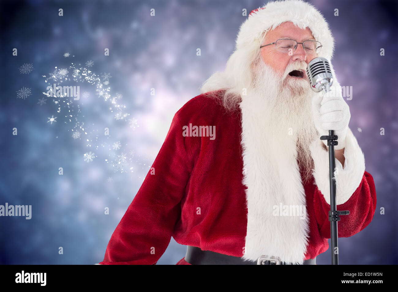 Composite image of santa claus is singing christmas songs Stock Photo ...