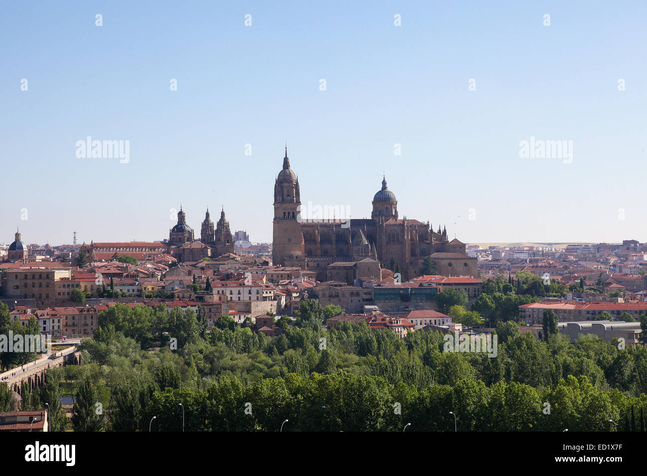 Aerial view on the cathedral and historic center of Ciudad Rodrigo, a ...