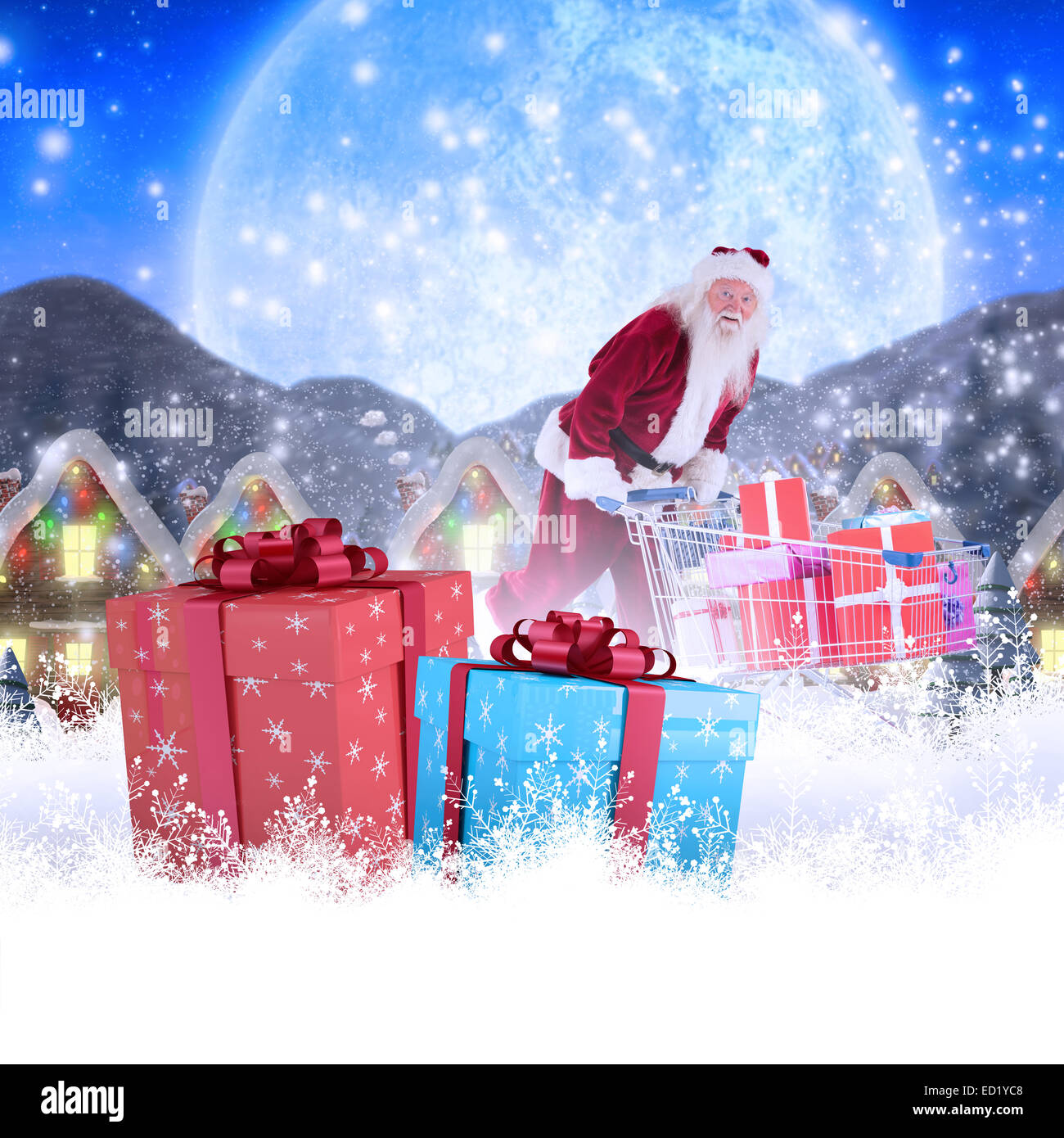 Composite image of santa rides on a shopping cart Stock Photo - Alamy