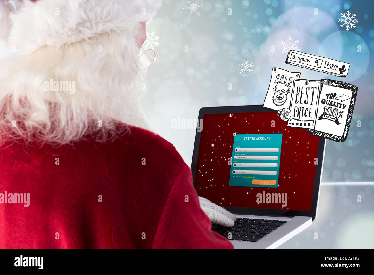 Composite image of santa claus uses a laptop Stock Photo - Alamy