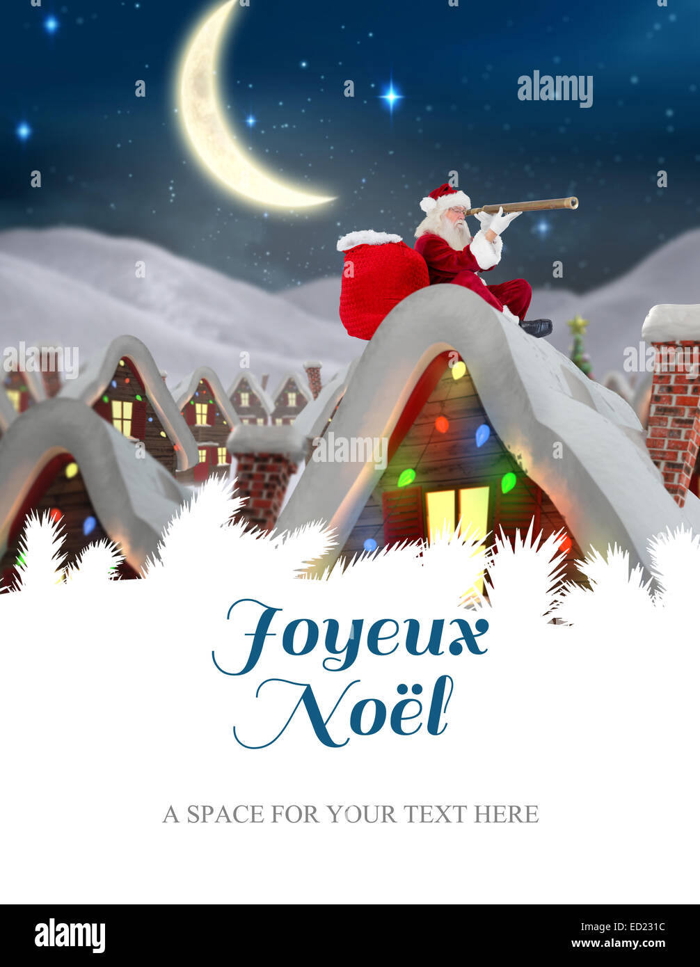 Composite image of santa delivery presents to village Stock Photo - Alamy