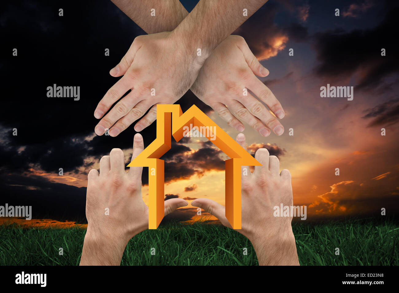 Composite image of hands making house shape Stock Photo - Alamy