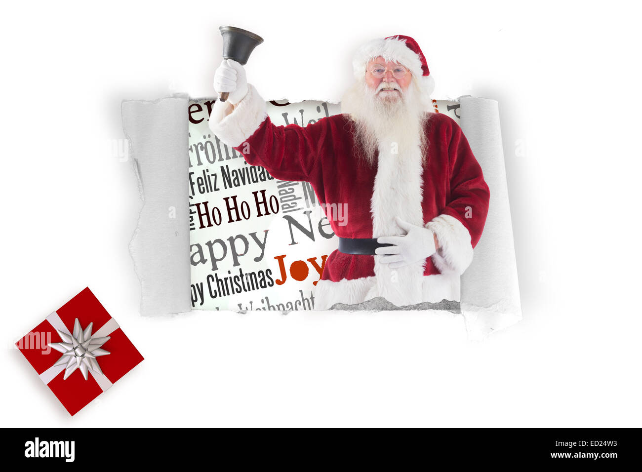 Composite image of santa claus rings his bell Stock Photo - Alamy