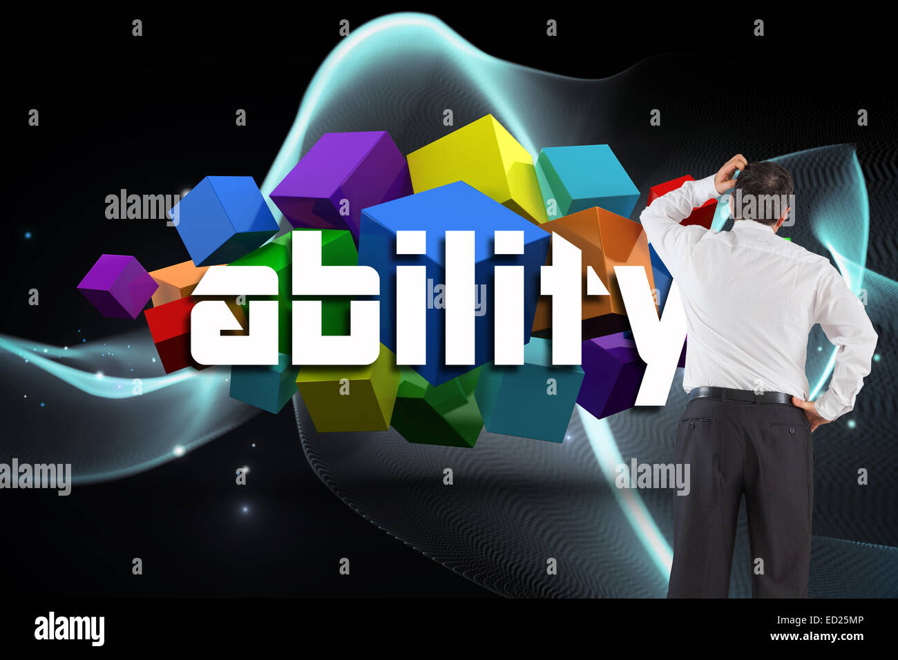 Ability against abstract glowing black background Stock Photo - Alamy