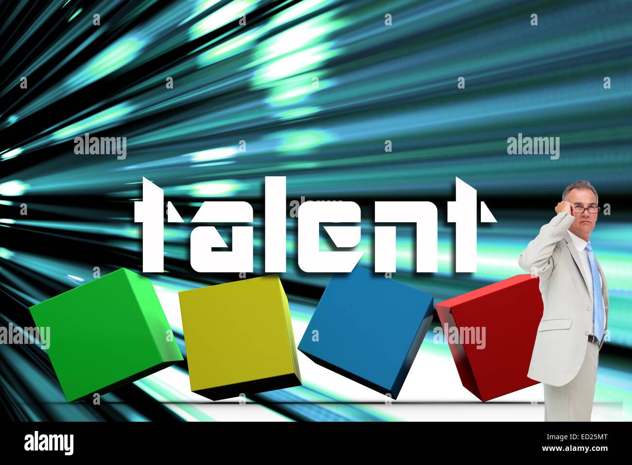 Talent against abstract turquoise glowing background Stock Photo - Alamy