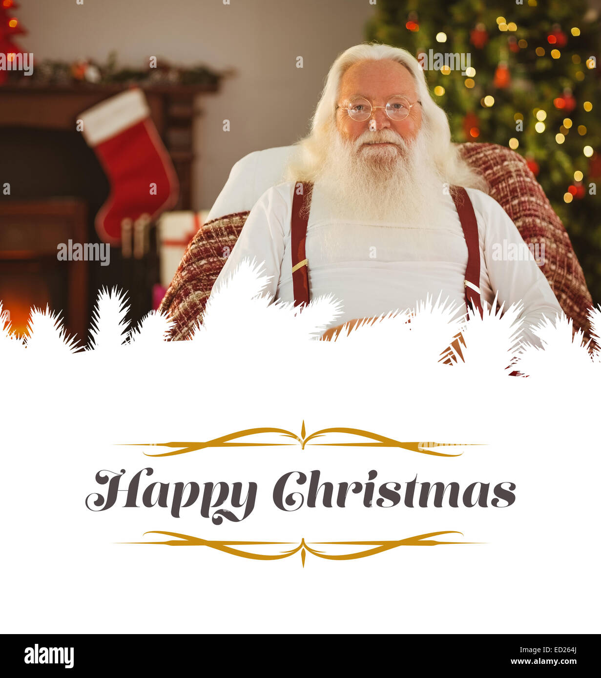 Composite image of happy santa without his jacket Stock Photo - Alamy