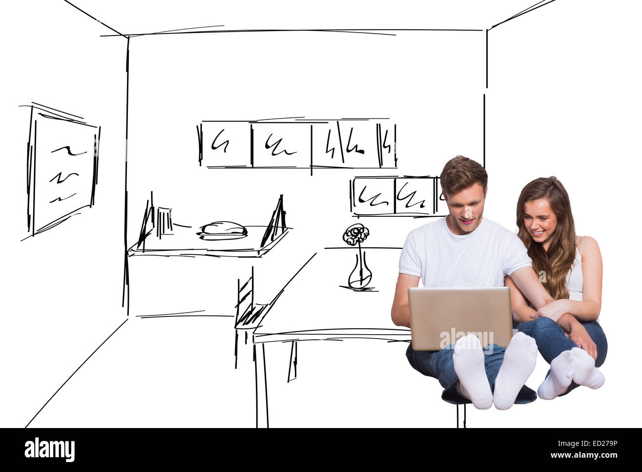 Happy young couple sitting table Cut Out Stock Images & Pictures - Alamy