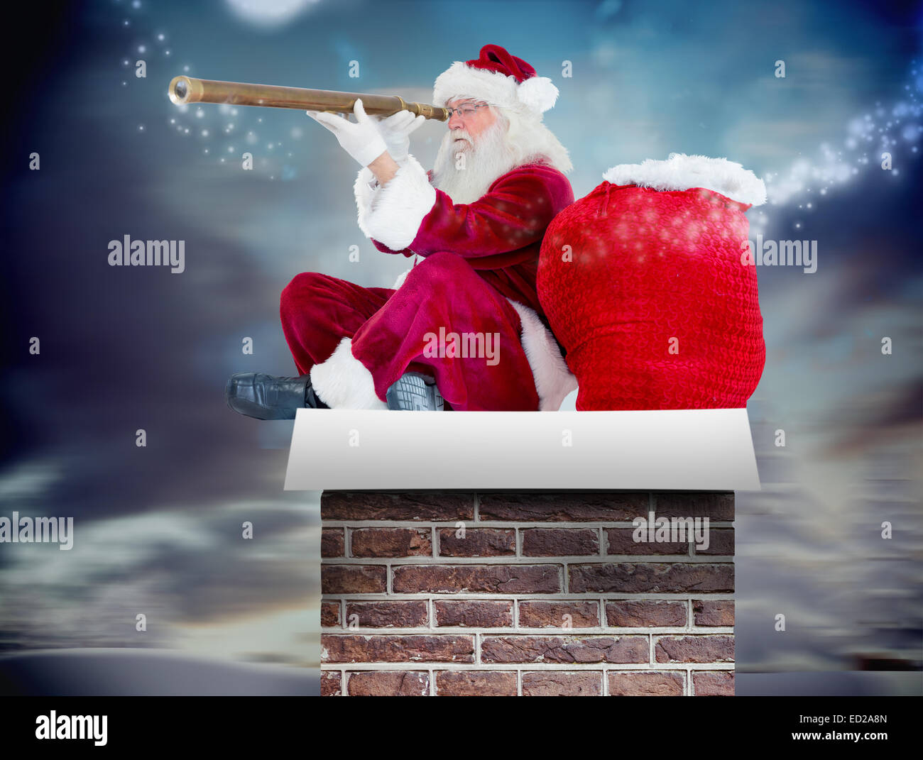Composite image of santa claus looking through telescope Stock Photo ...