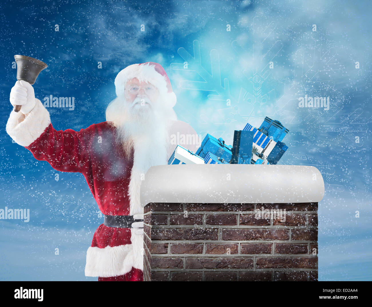 Composite image of santa claus rings his bell Stock Photo - Alamy