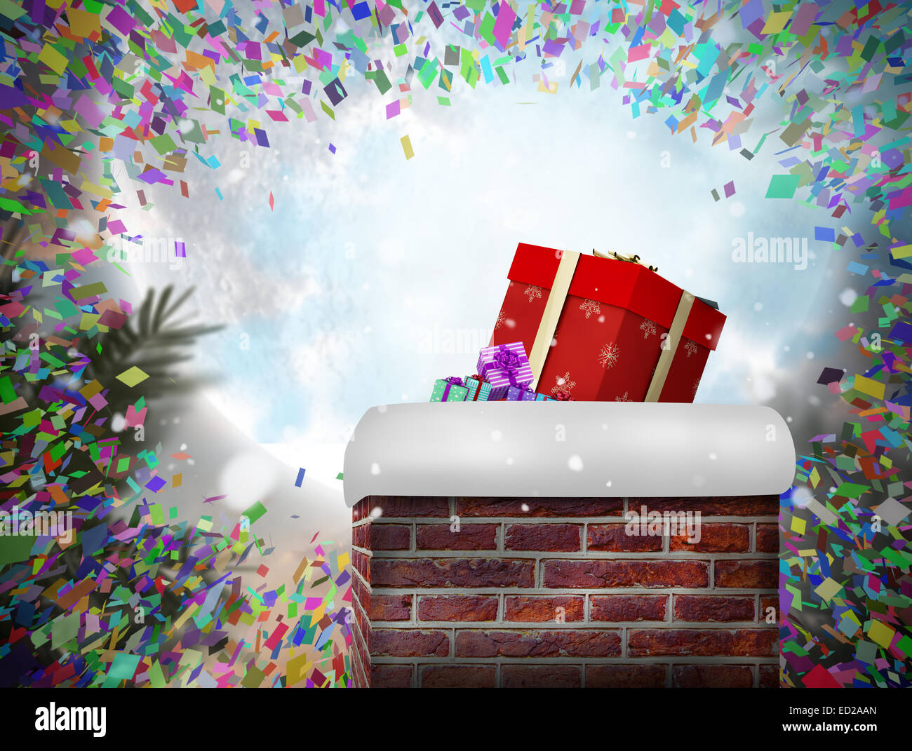 Composite image of chimney filled with gift Stock Photo - Alamy